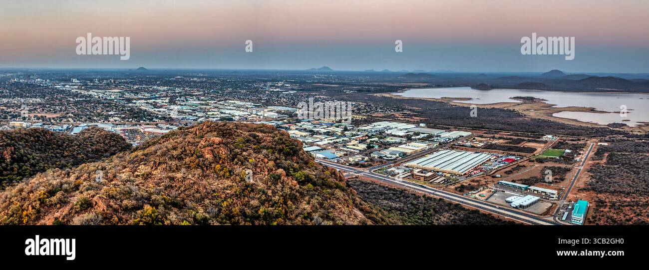 aerial view of Gaborone, capital city, view from Kgale Hill ,Botswana ...