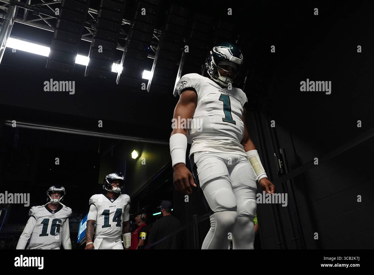 Philadelphia Eagles quarterback Jalen Hurts (1) heads to the field ...