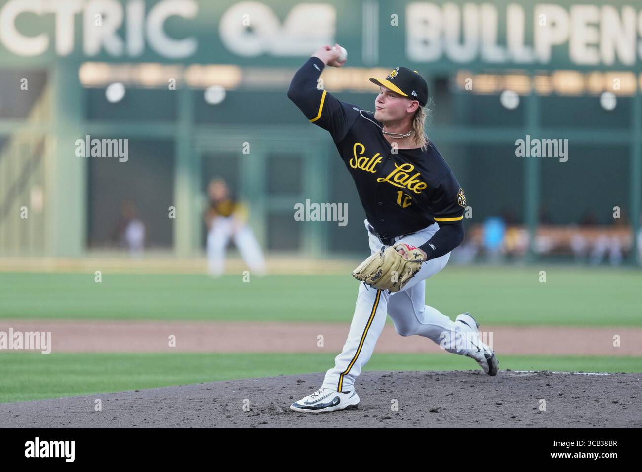 August 5 2025: Salt Lake pitcher Caden Dana (12) throws a pitch during ...