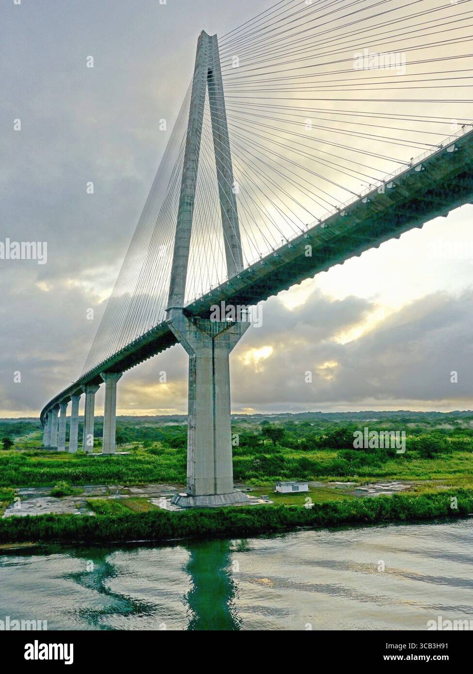 A fragment of the famous cable-stayed Atlantic Bridge over the Panama ...