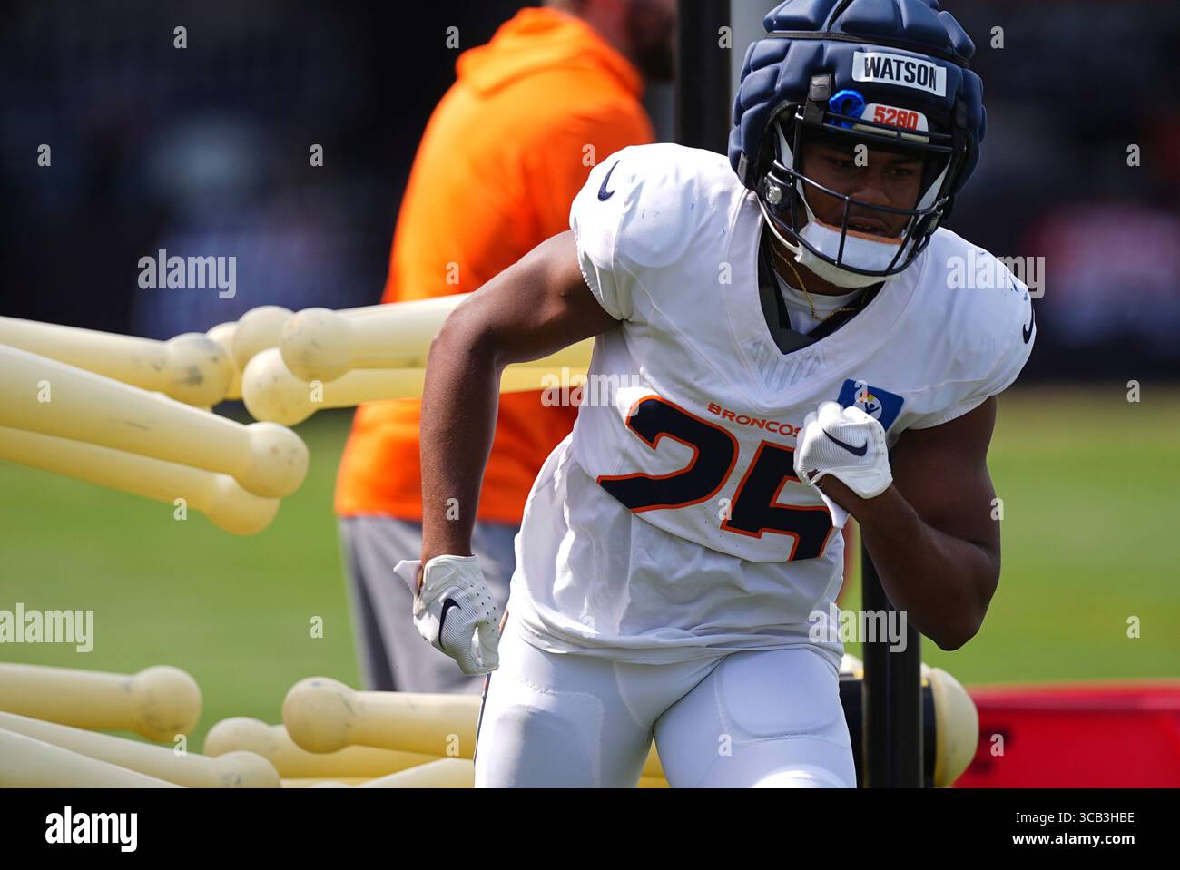 Denver Broncos running back Blake Watson (25) takes part in drills ...