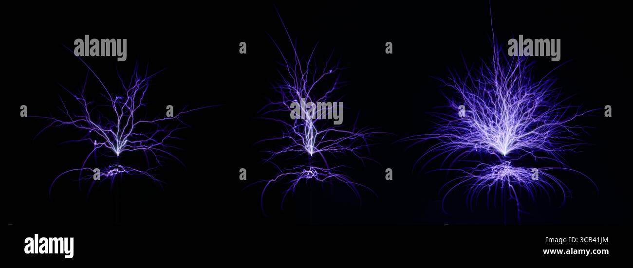 Electrostatic Discharge of Coil. set of bright electric lightning ...