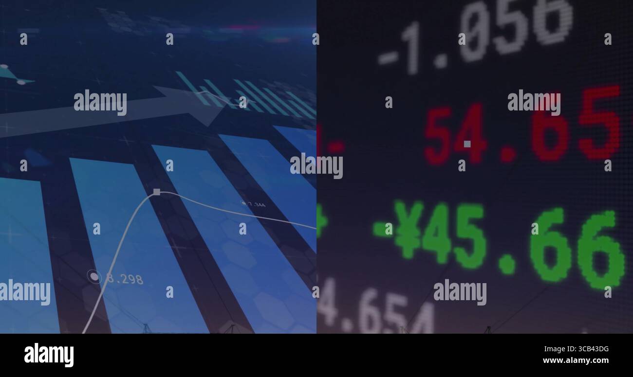 Presenting trading interface with bar chart, line graph, arrow and red ...