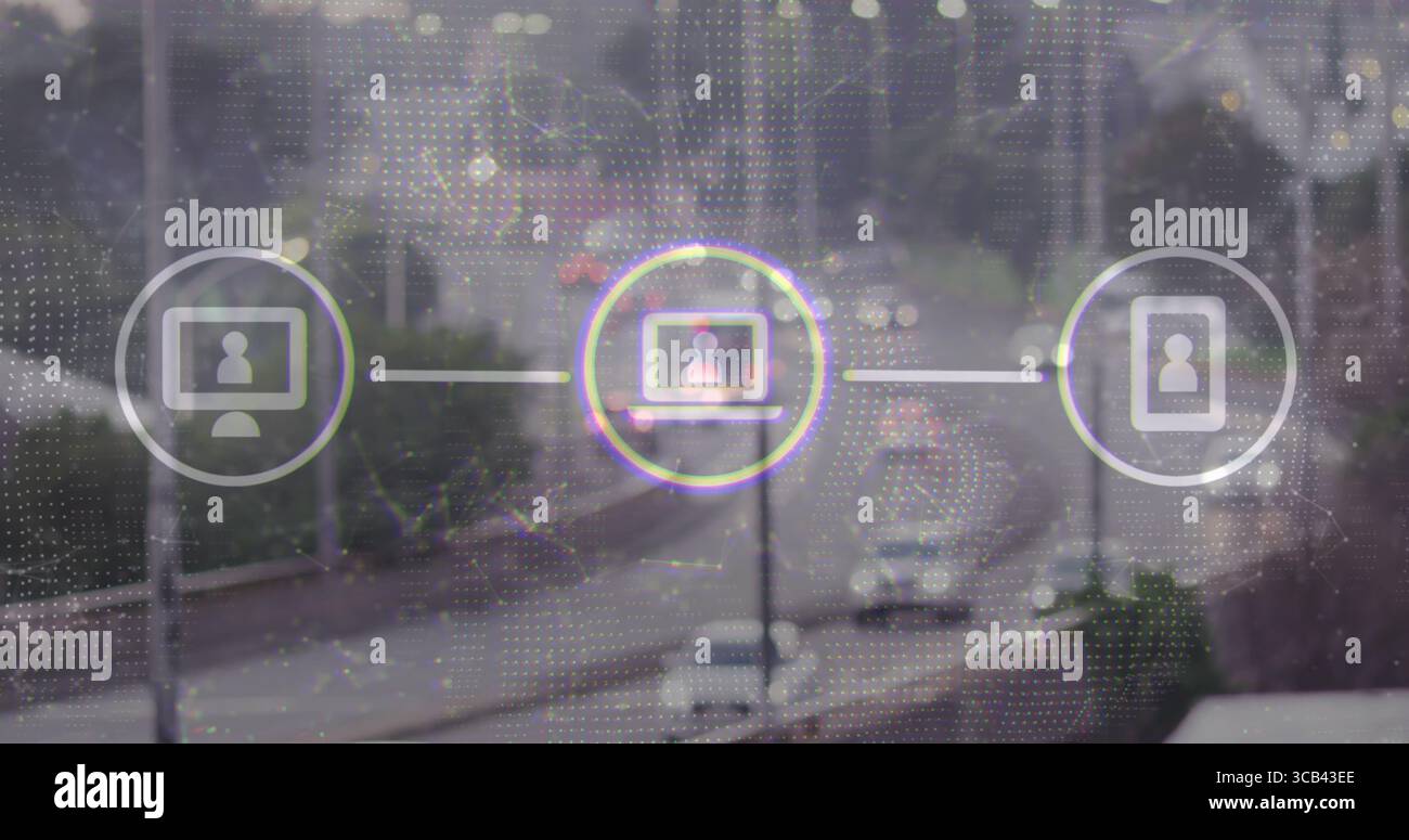 Displaying network overlay on highway scene, with dot matrix and ...