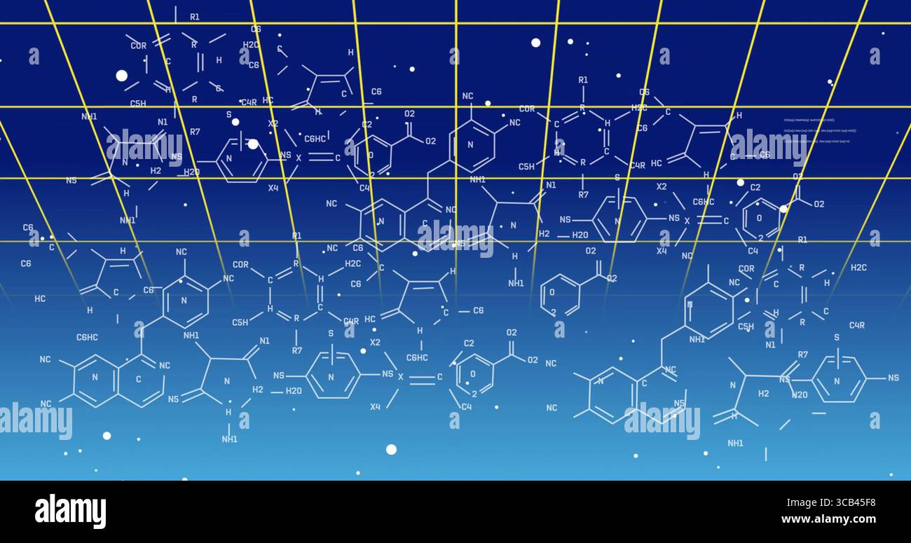 Floating white chemical structures drifting across virtual lab ...