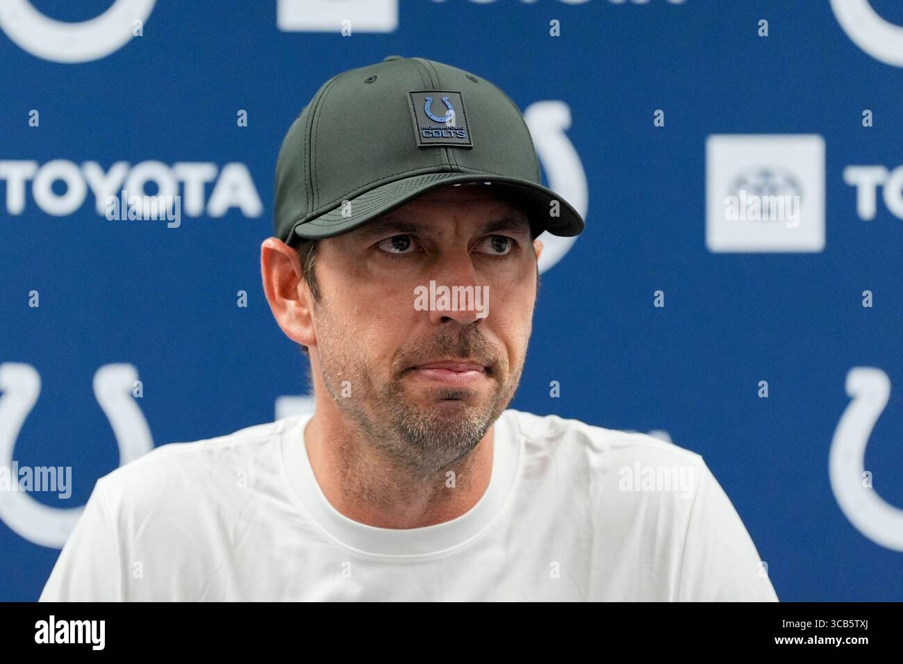 Indianapolis Colts head coach Shane Steichen talks to reporters ...