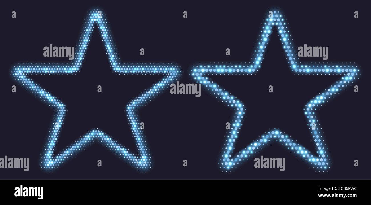 Blue halftone star frame, glowing border, star pattern with dots, disco ...