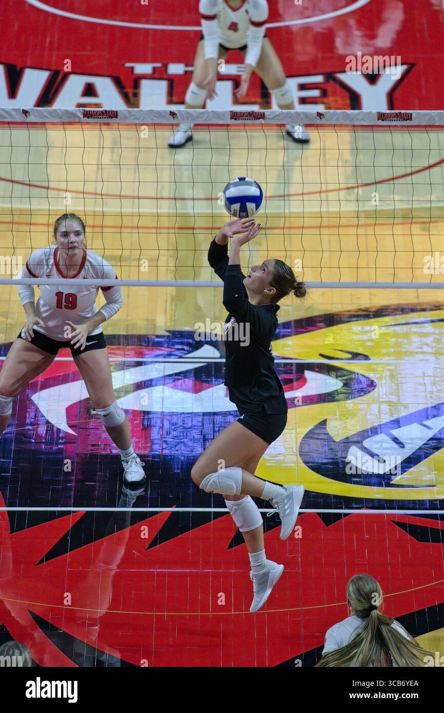 August 19, 2023, Normal, Illinois, USA: MARI HINKLE sets the ball. The ...