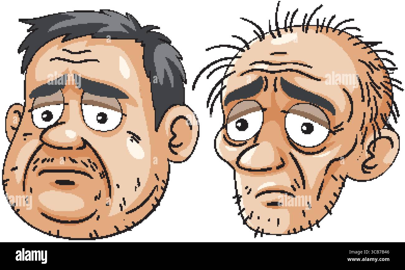Vector illustration of two elderly men with distinct facial expressions ...