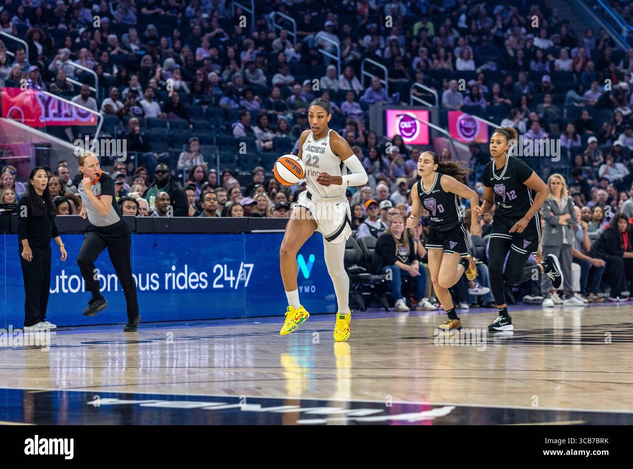 August 06 2025 San Francisco CA, U.S.A. Las Vegas center A'ja Wilson (22)goes to the hoop during ...