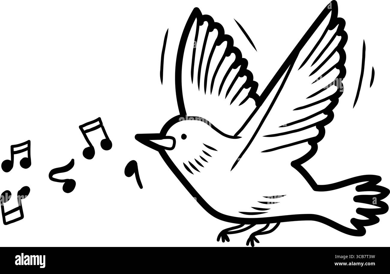 Bird singing and flying with musical notes, freedom and melody Stock ...