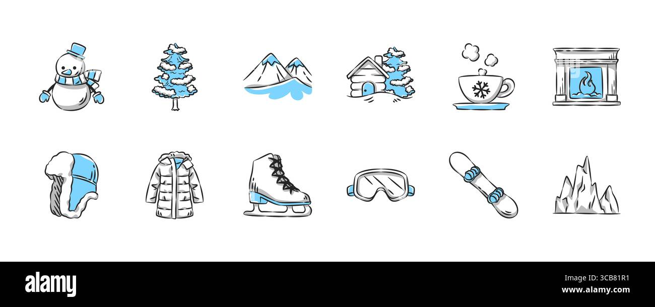 Winter season hand drawn icon collection. Set 2 of 3. Vector ...