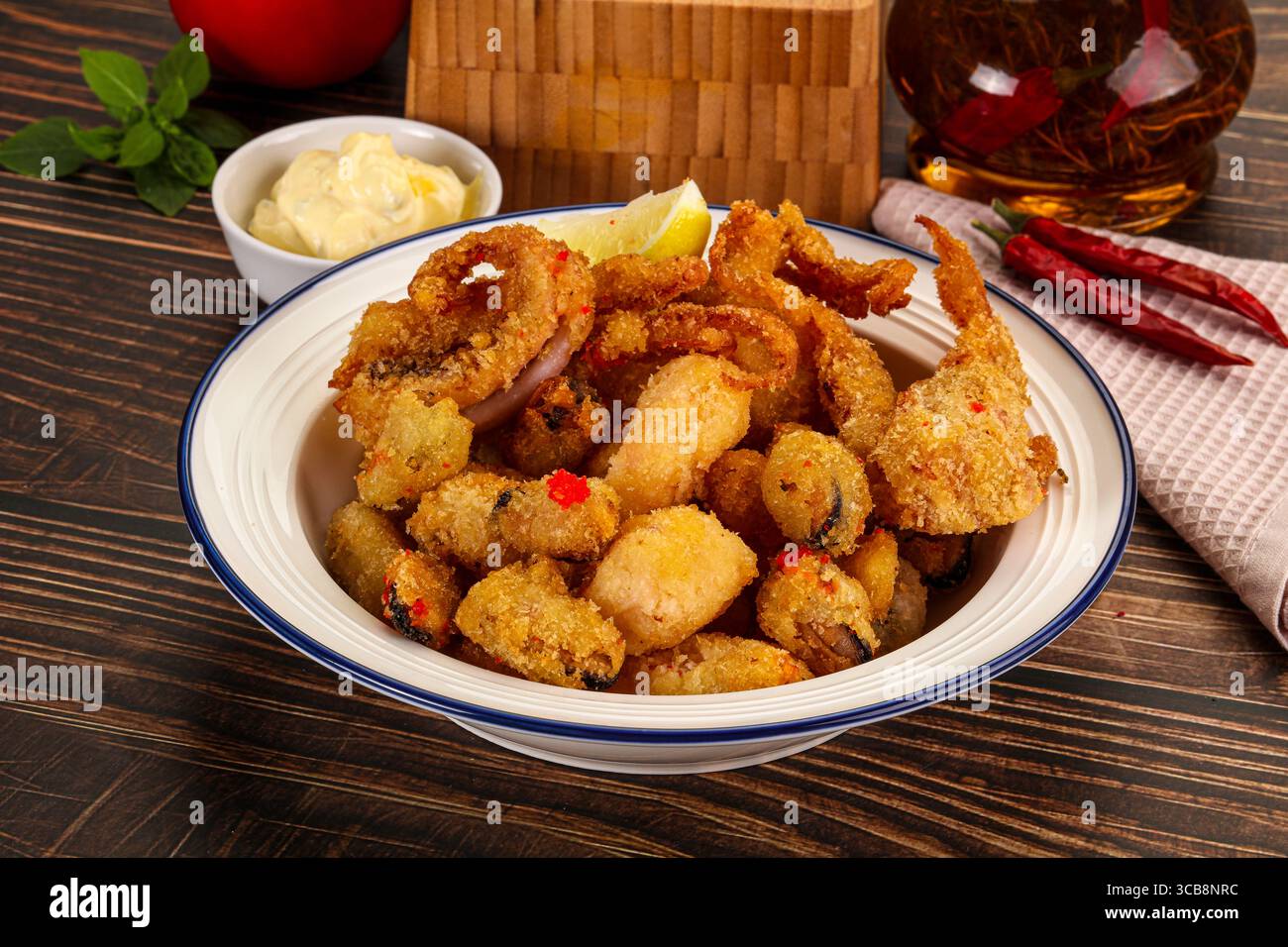 Fritto misto - deep fried seafood mix - calamari, prawn, fish, mussels ...