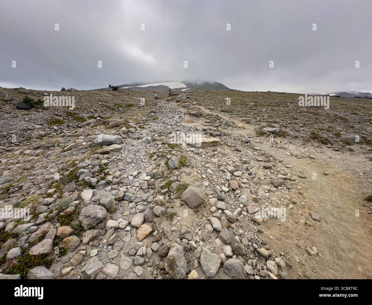 Mount Hood Timberline trail leads through a mountainous landscape. Low ...