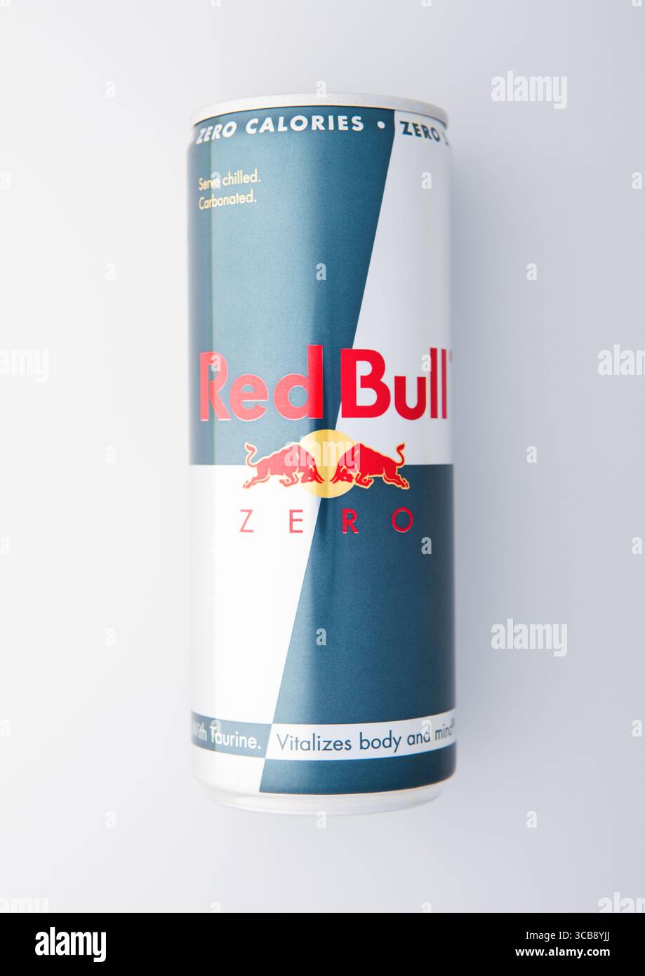 LONDON, UK - AUGUST 29, 2025: Red Bull Zero Calories Energy soft soda ...