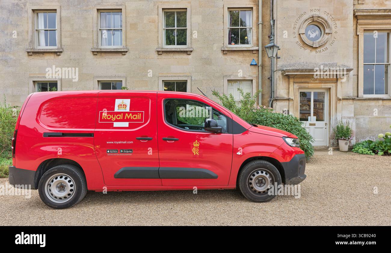 Royal Mail red van outside Lamport Hall, a grade 1 listed building ...