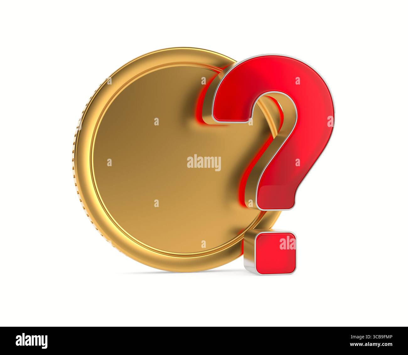 Golden coin and question mark on white background. Isolated 3D ...