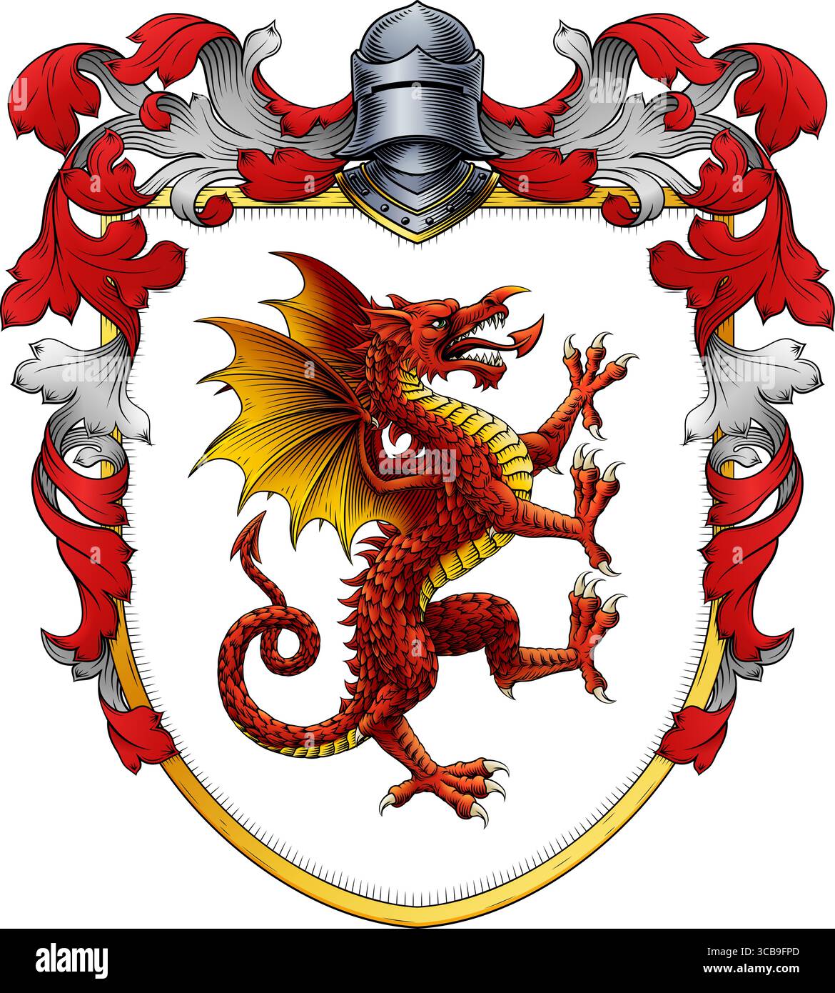 Welsh Dragon Coat of Arms Crest Heraldic Shield Stock Vector Image ...