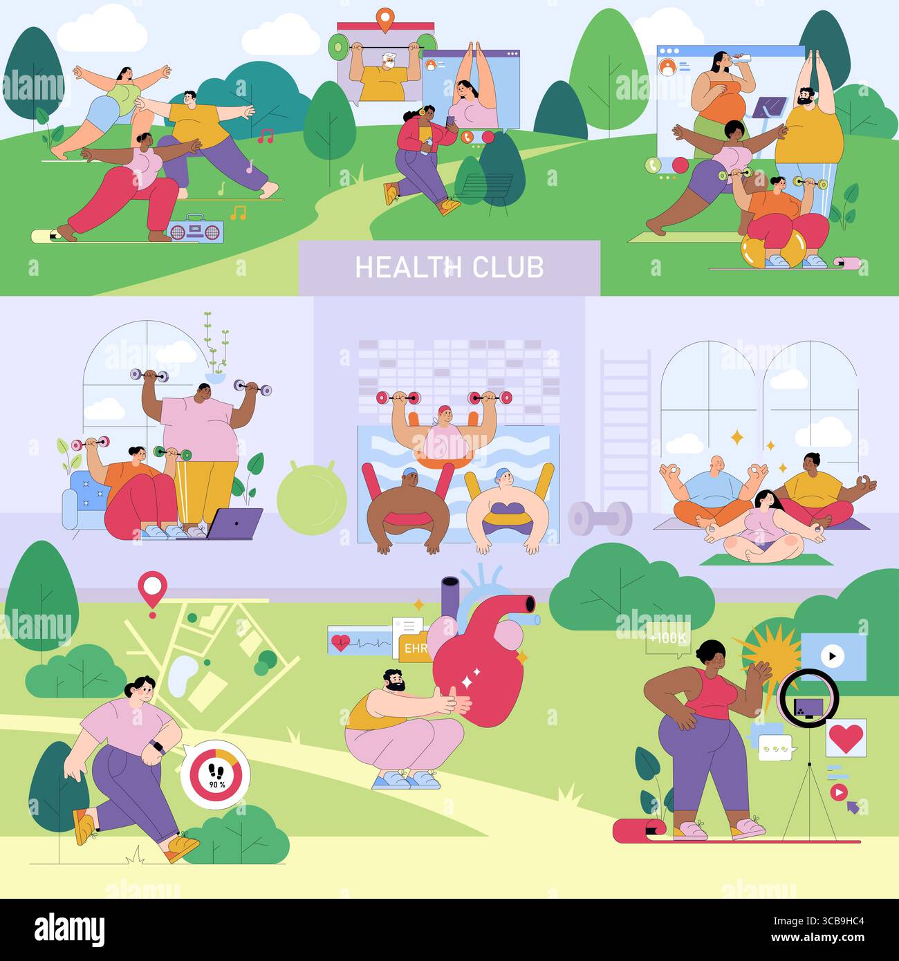 Vibrant vector illustration showcasing diverse wellness activities hi ...