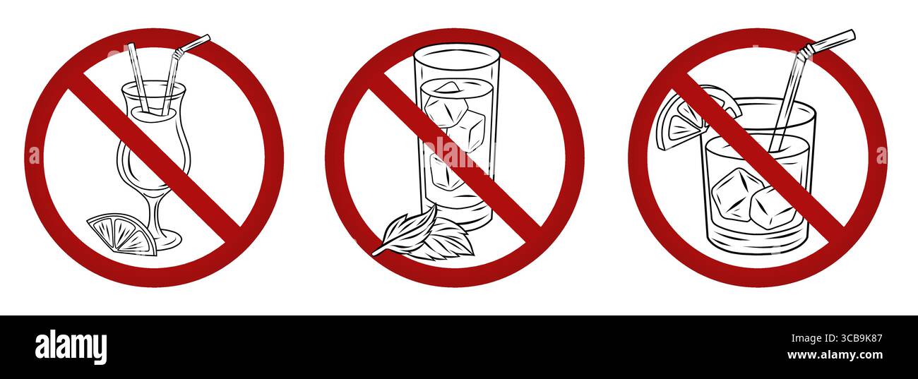 Vector set of cocktails in the prohibition sign. Collection of ...