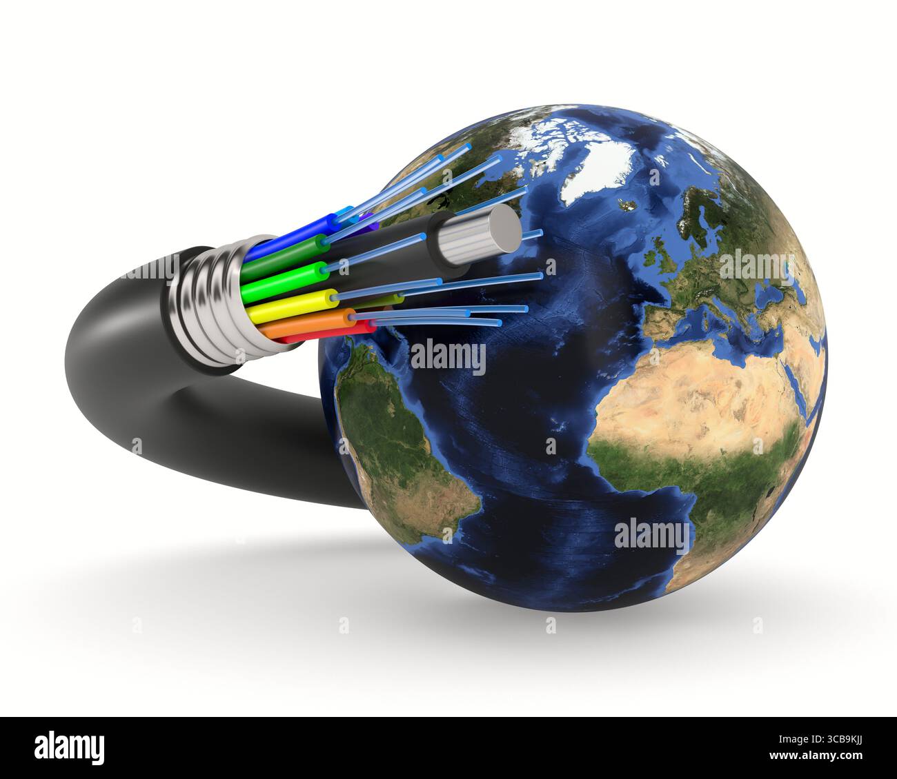 Fiber optic cable and globe on white background. Isolated 3D ...