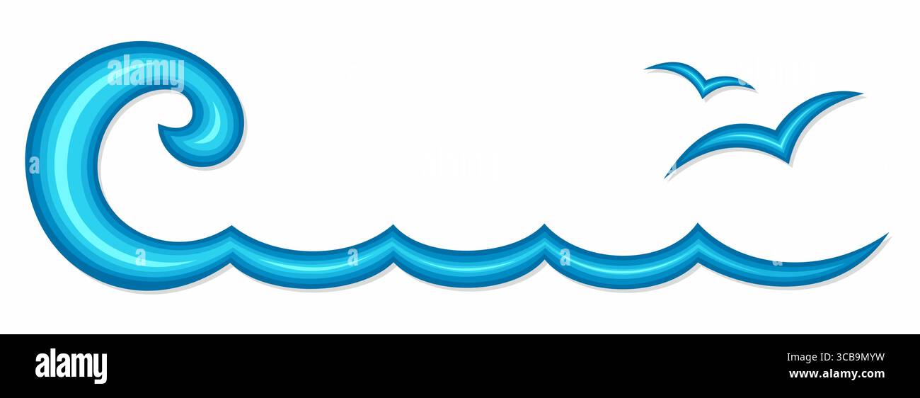 Blue wave symbol with seagulls Stock Vector Image & Art - Alamy