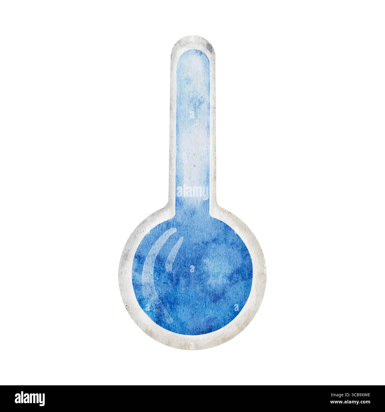 Watercolor thermometer indicating cold temperature on a transparent ...