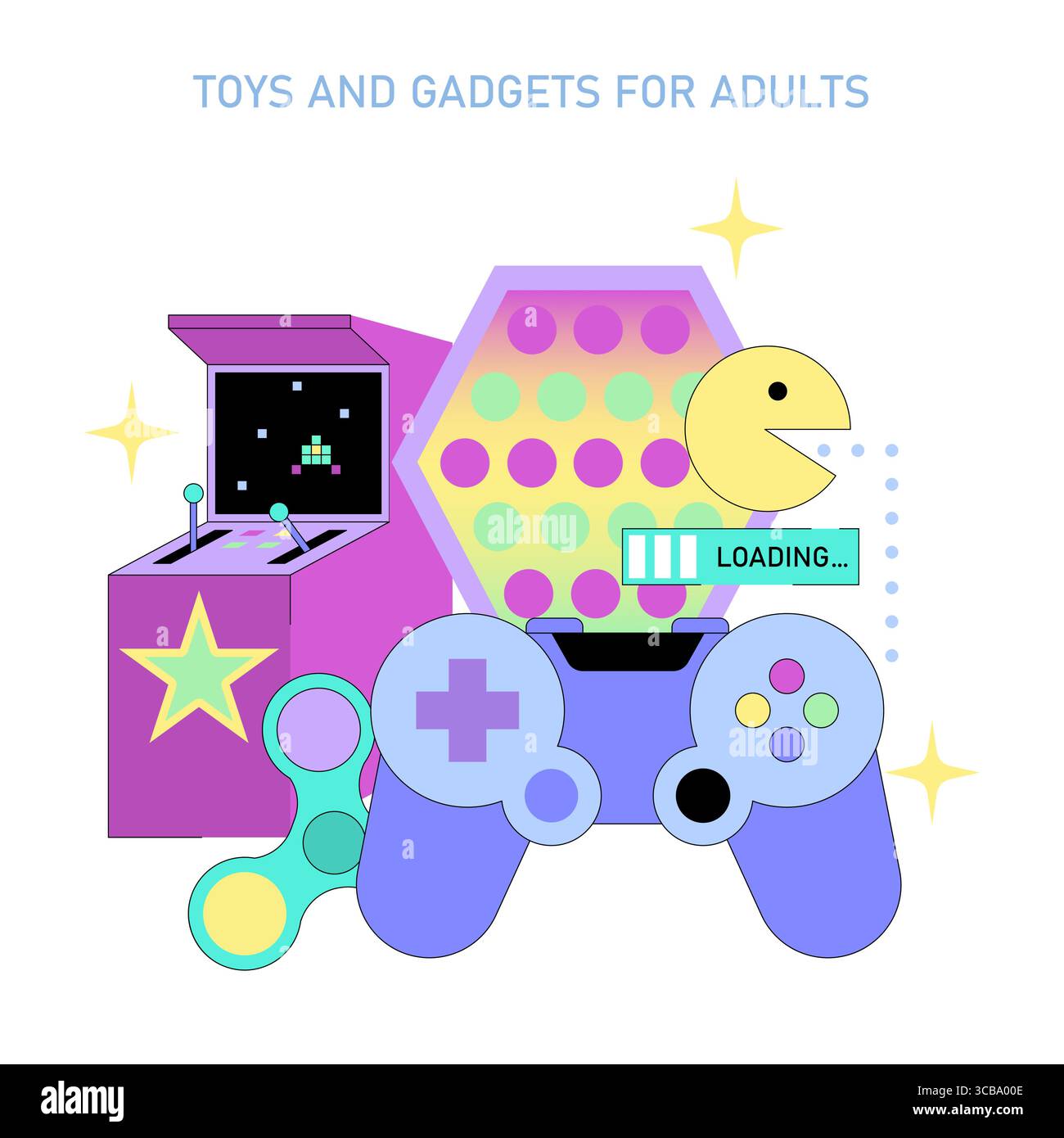 Vector illustration showcasing a colorful assortment of adult gadgets ...