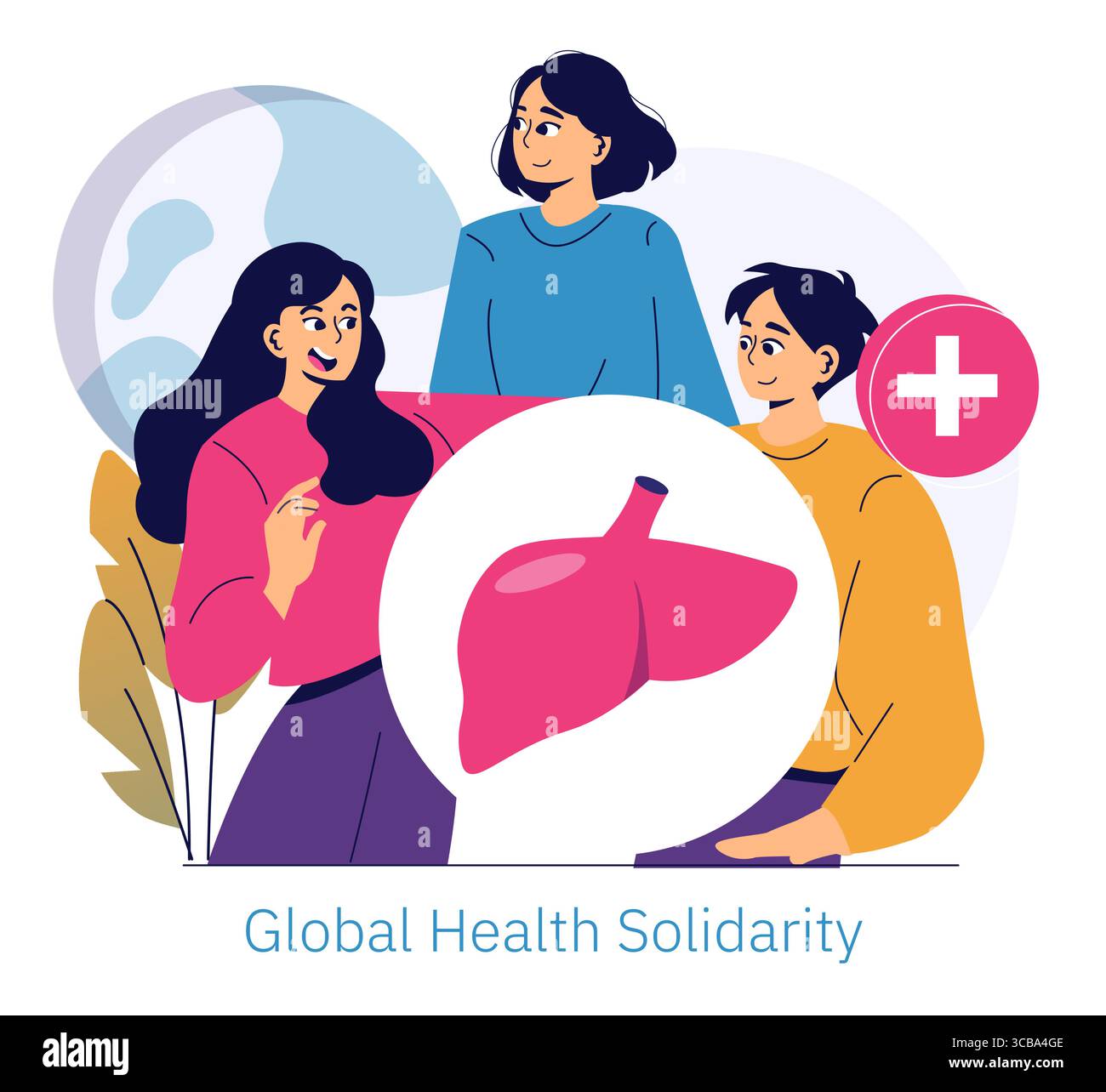 Vector illustration of three individuals discussing global health ...