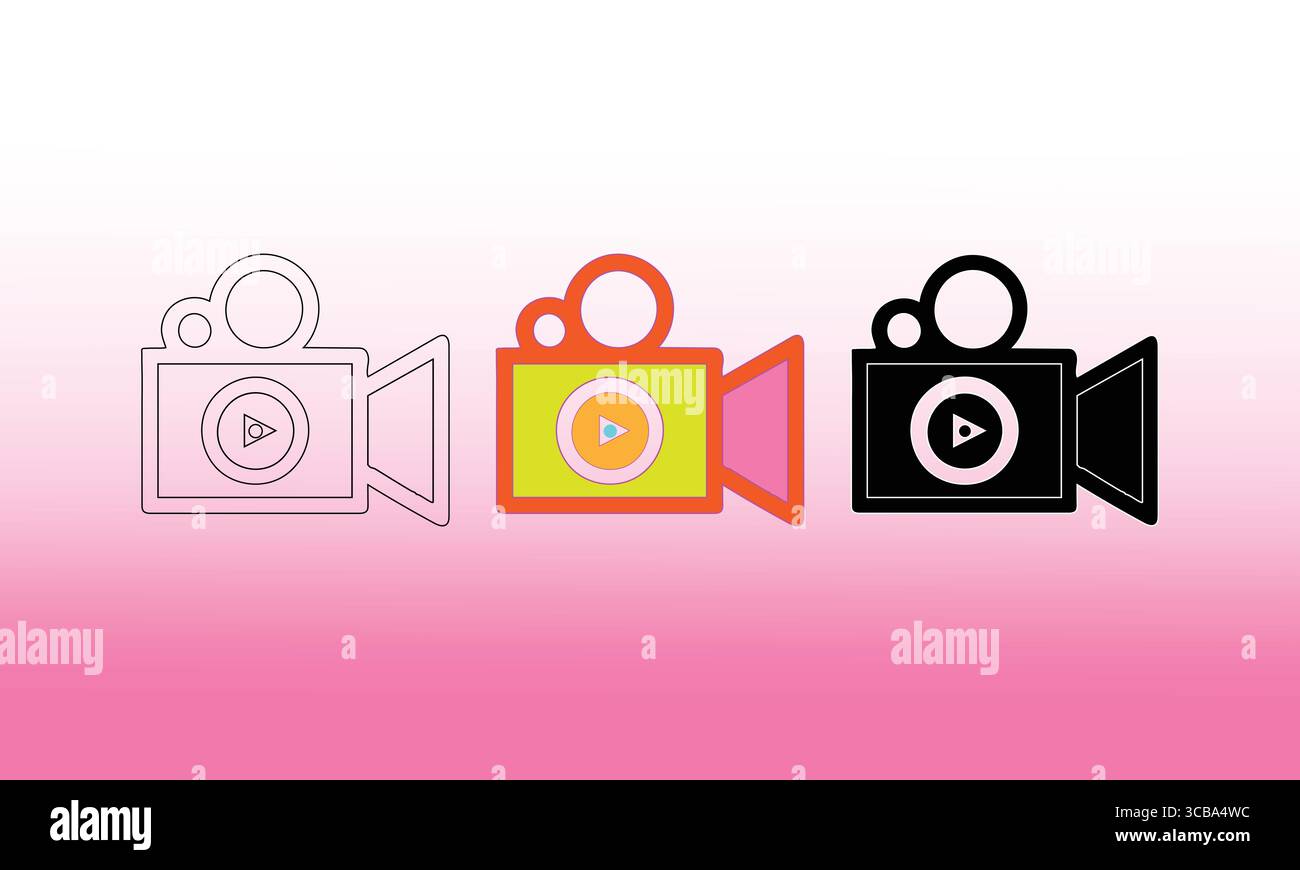 Colorful Camera Icons with Play Button on Gradient Background Stock Vector Image & Art - Alamy