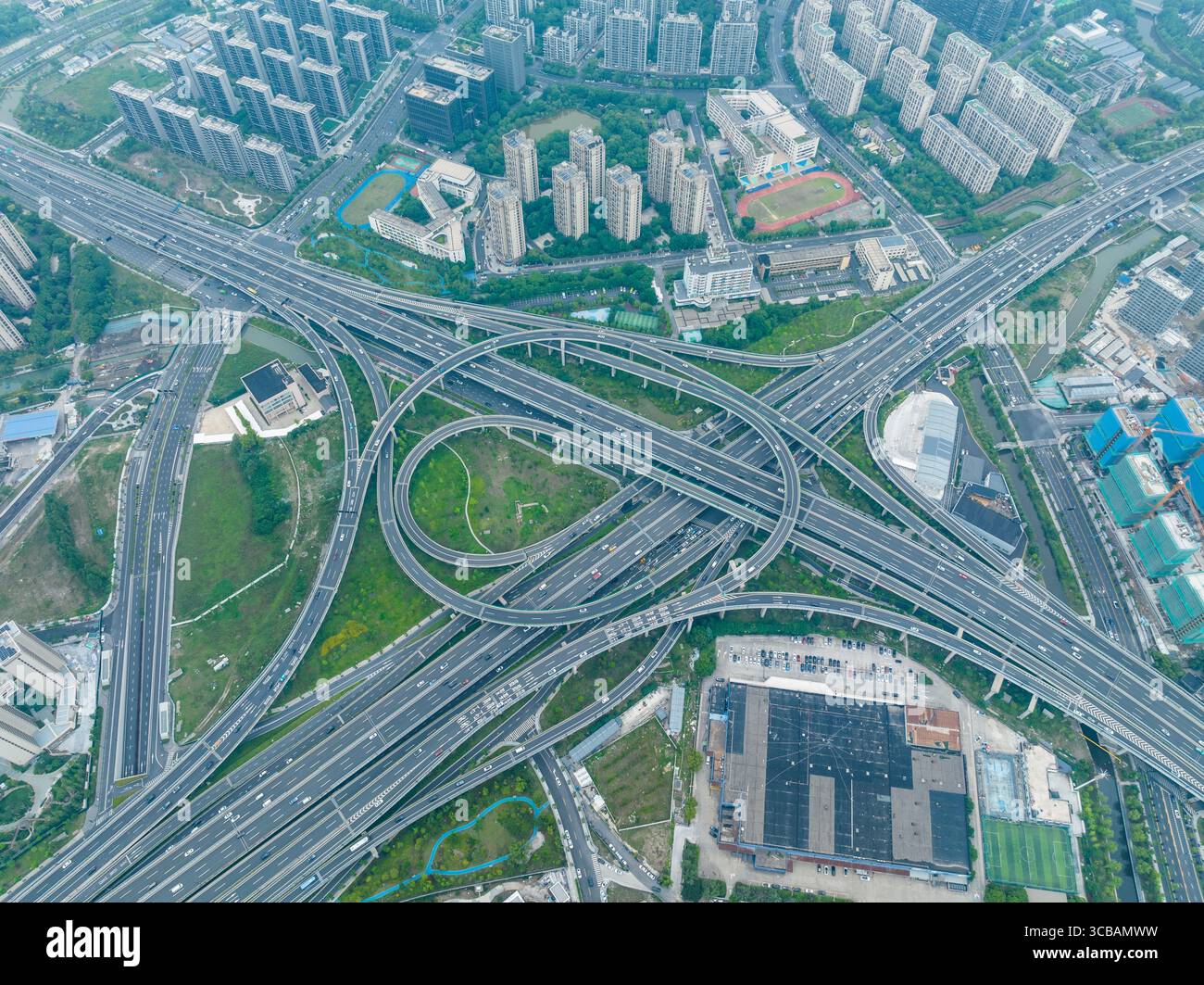 HANGZHOU, CHINA - MAY 24, 2025 - Aerial view of Pengbu Interchange Hub ...
