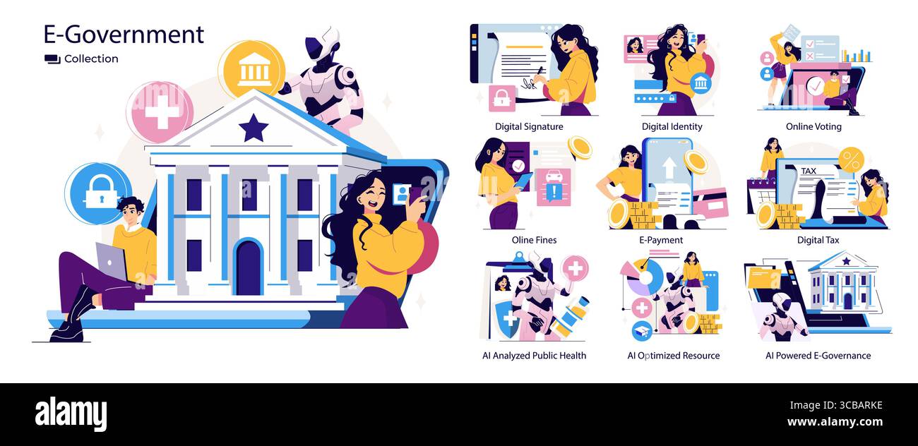 E-Government vector illustration showcases digital services like online ...