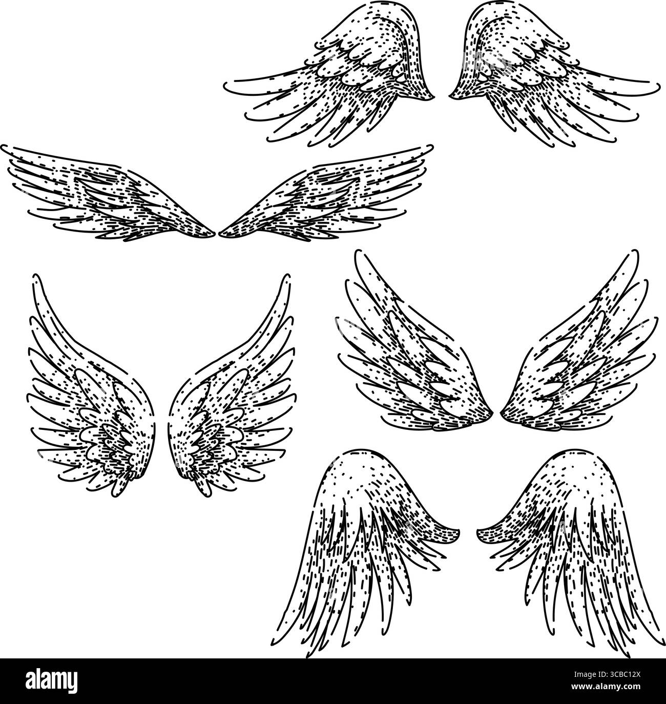 wings set sketch hand drawn vector Stock Vector Image & Art - Alamy