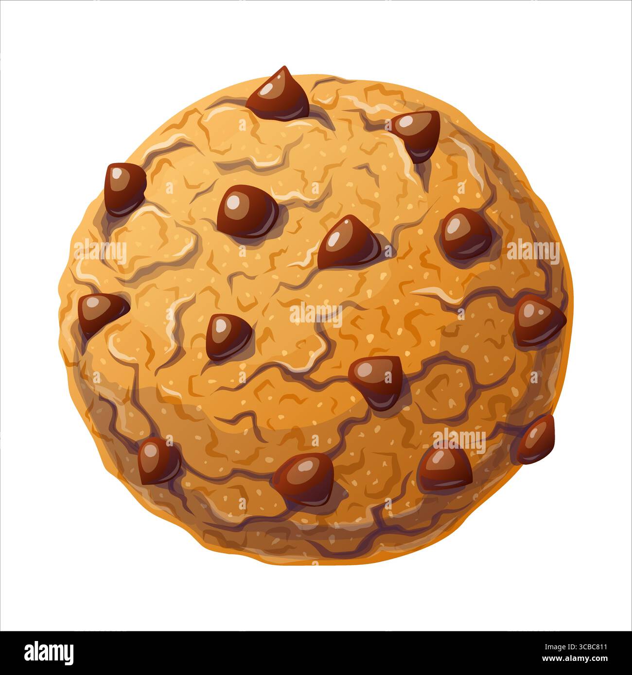 Chocolate chip vector cookie in cartoon style with crumb texture. Cute ...