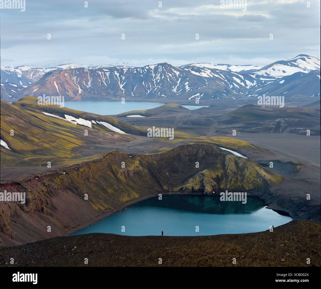 Colorful geothermal landscape featuring volcanic crater lakes Stock ...