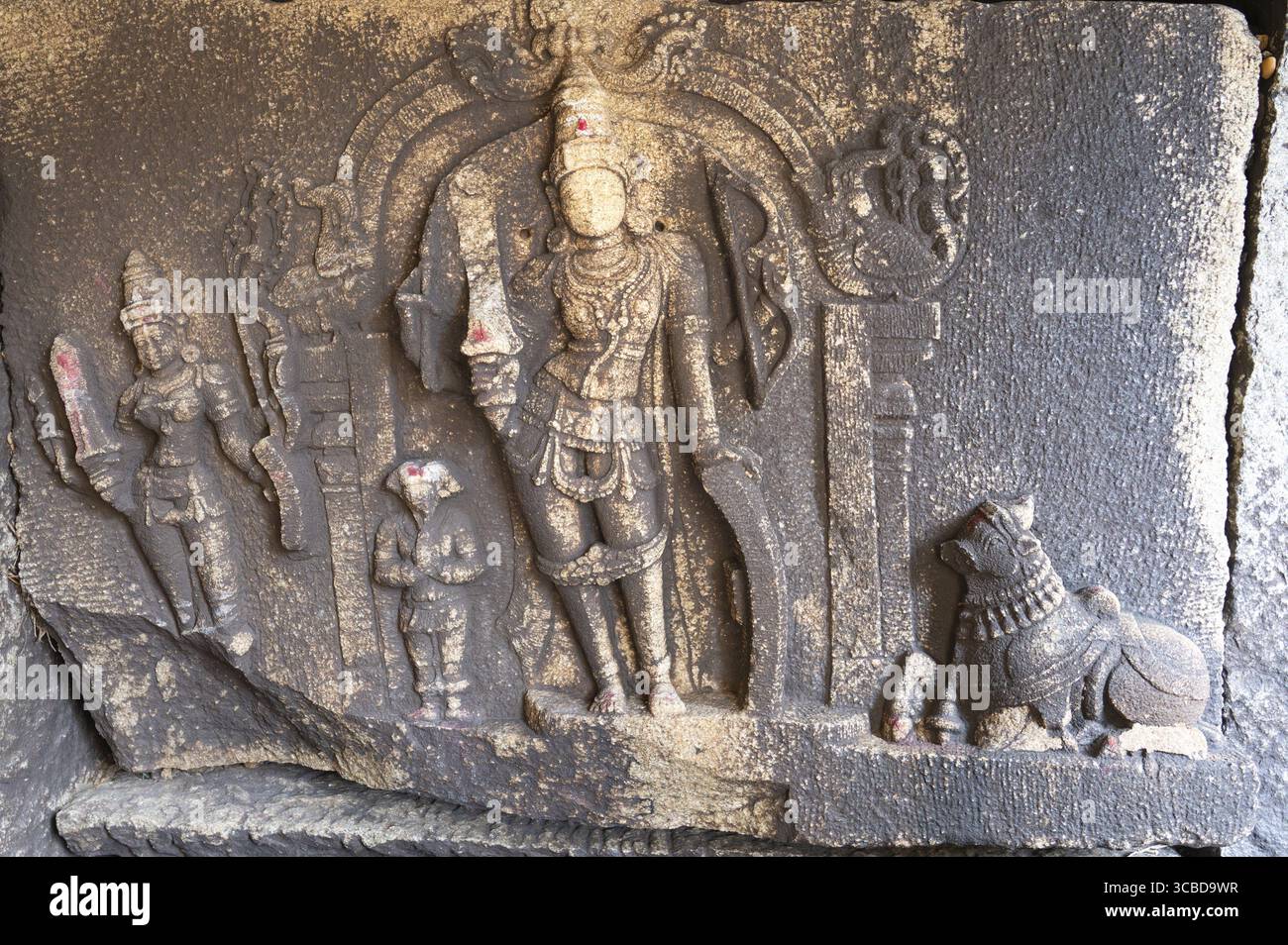 Ancient sculpture at a temple of Hampi, carved into boulder of ...