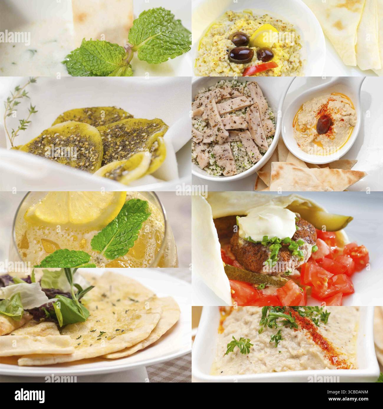 Arab middle eastern food collage collection on white frame Stock Photo ...