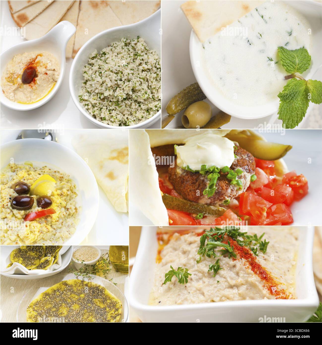 Arab middle eastern food collage collection on white frame Stock Photo ...