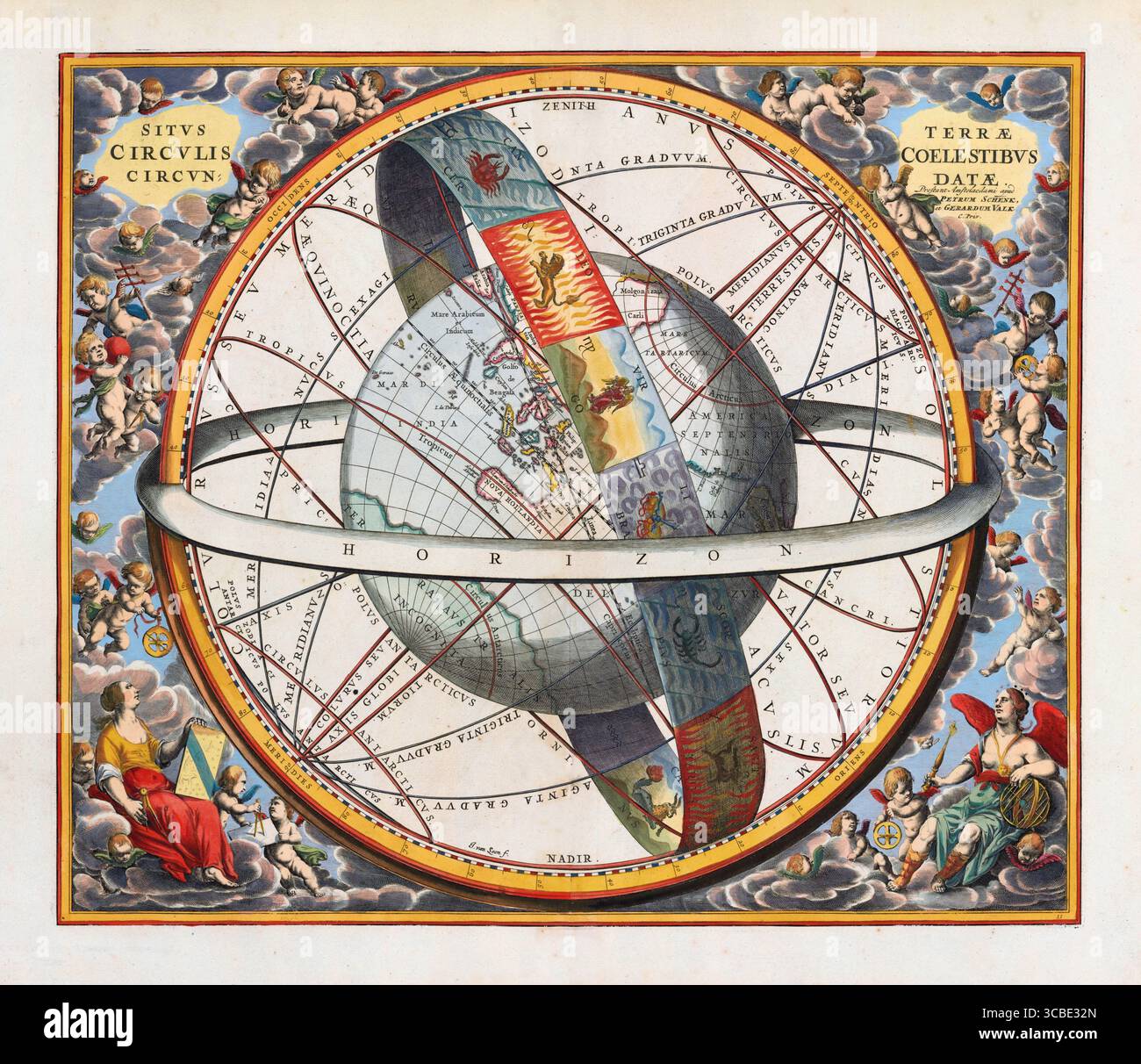 SITVS TERRÆ CIRCVLIS COELESTIBVS CIRCVNDATÆ, early Celestial globe map ...