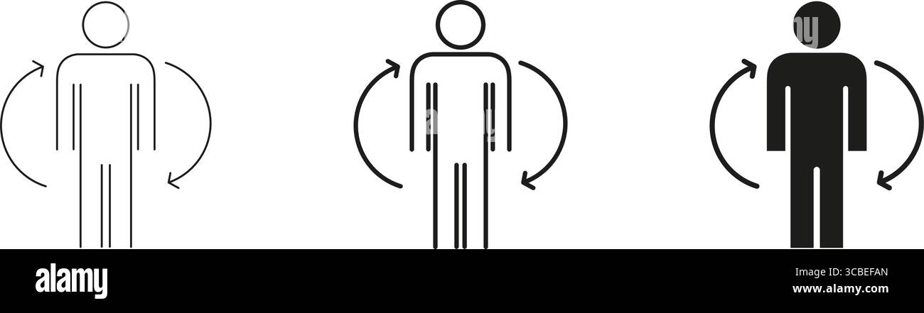 Human Figure With Arrows Solid Icon Set. Body Movement, Flexibility ...