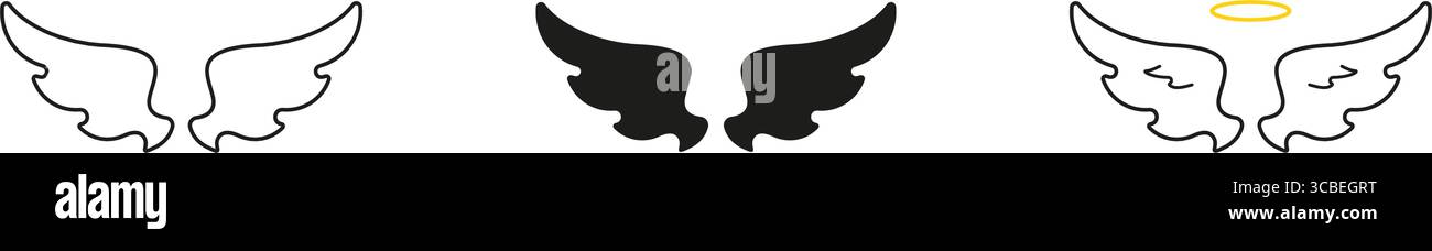 Spiritual Angel Wings Line And Solid Icon Set. Divine Guardian Symbols ...