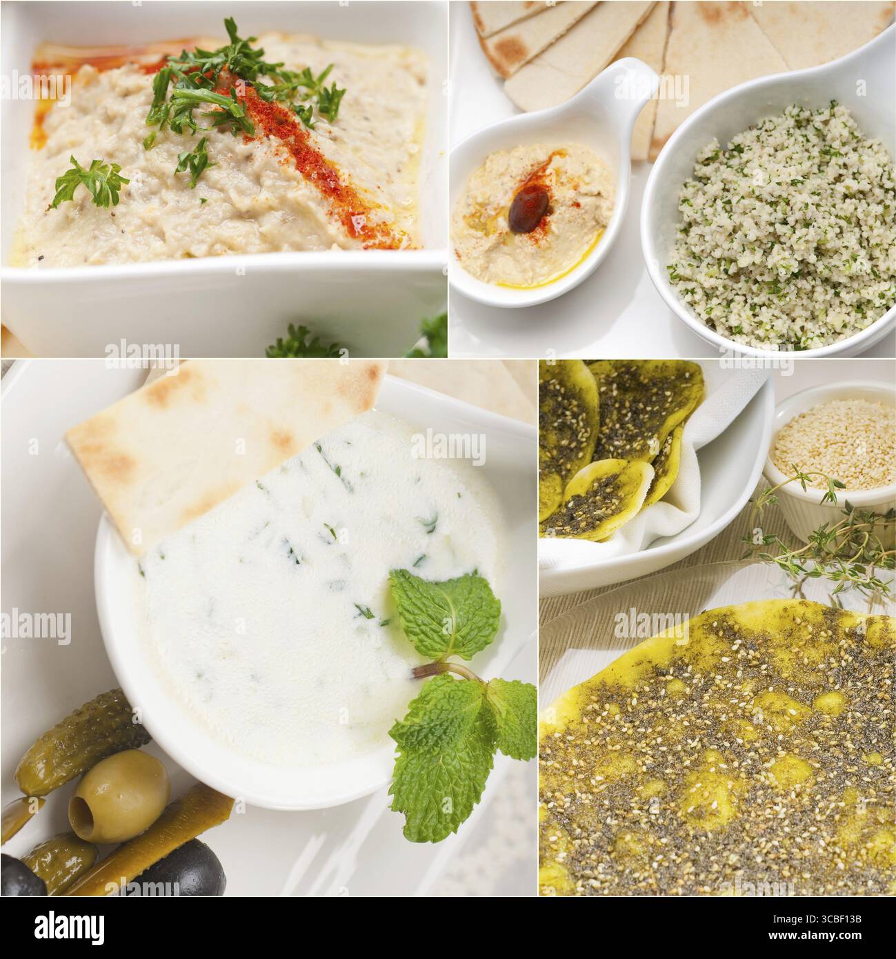 Arab middle eastern food collage collection on white frame Stock Photo ...
