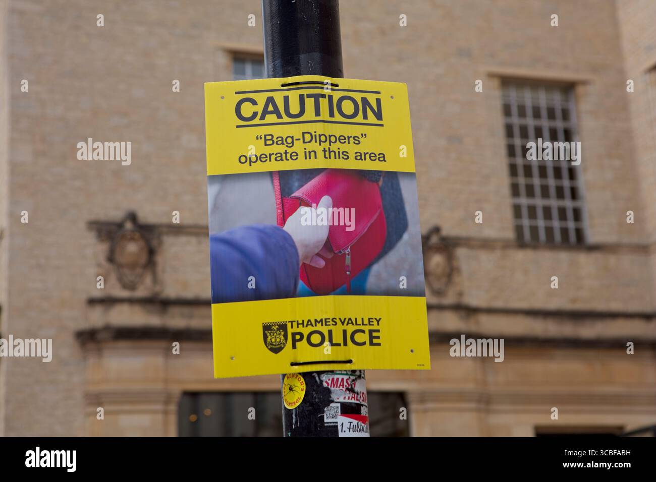 Thames Valley :Police sign: 'Caution: "Bag-Dippers" operate in this ...