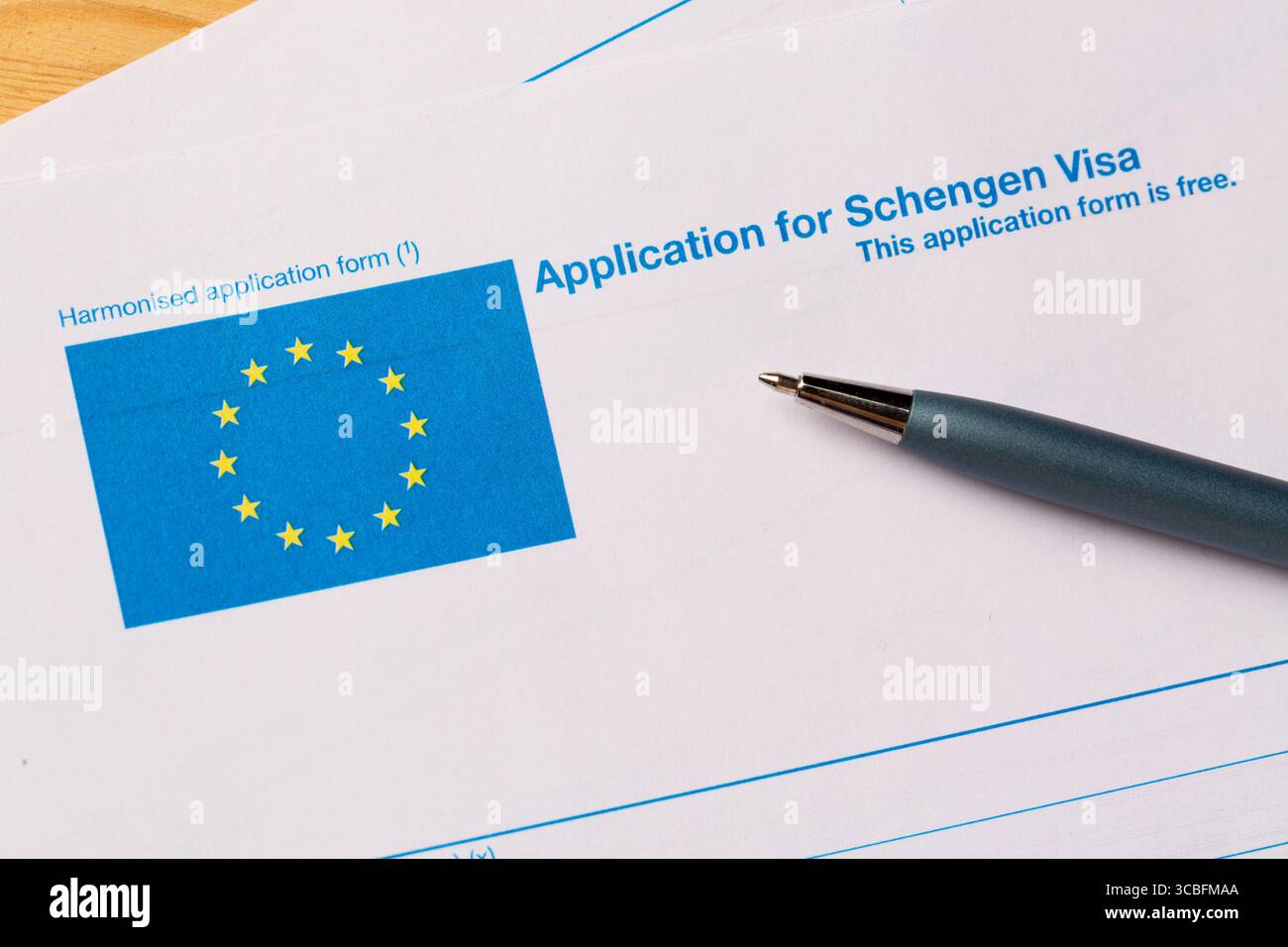 Pen on blank European Union Schengen visa application form. Tourism and ...