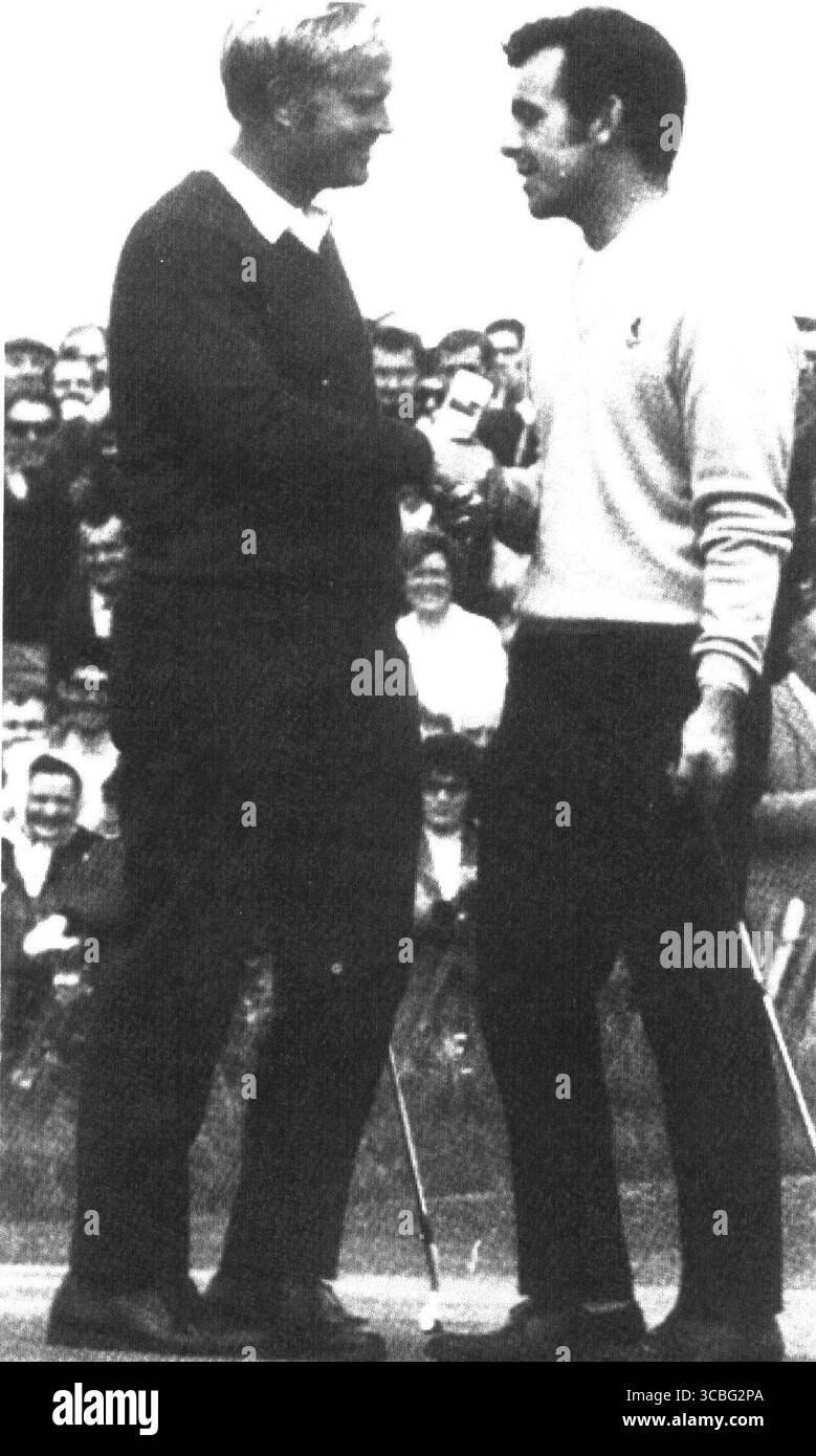 Jack Nicklaus and Tony Jacklin shake hands after their match. Ryder Cup ...