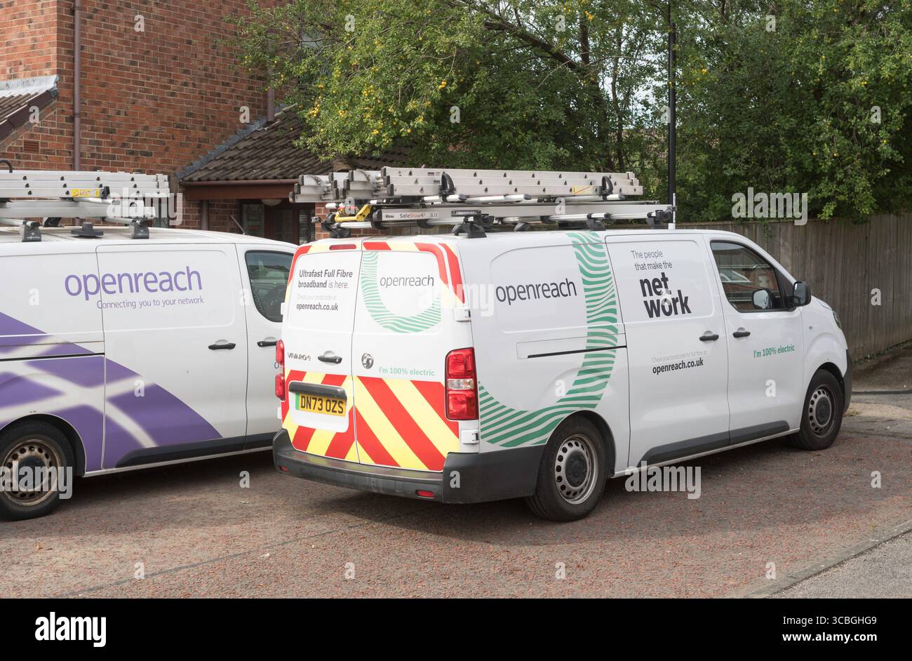 Two Openreach vans, one an electric vehicle, England, UK Stock Photo ...