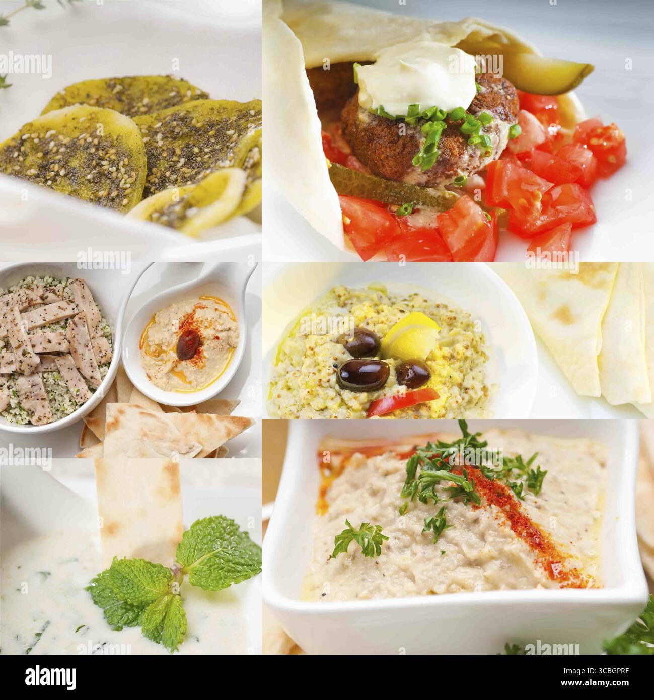 Arab middle eastern food collage collection on white frame Stock Photo ...