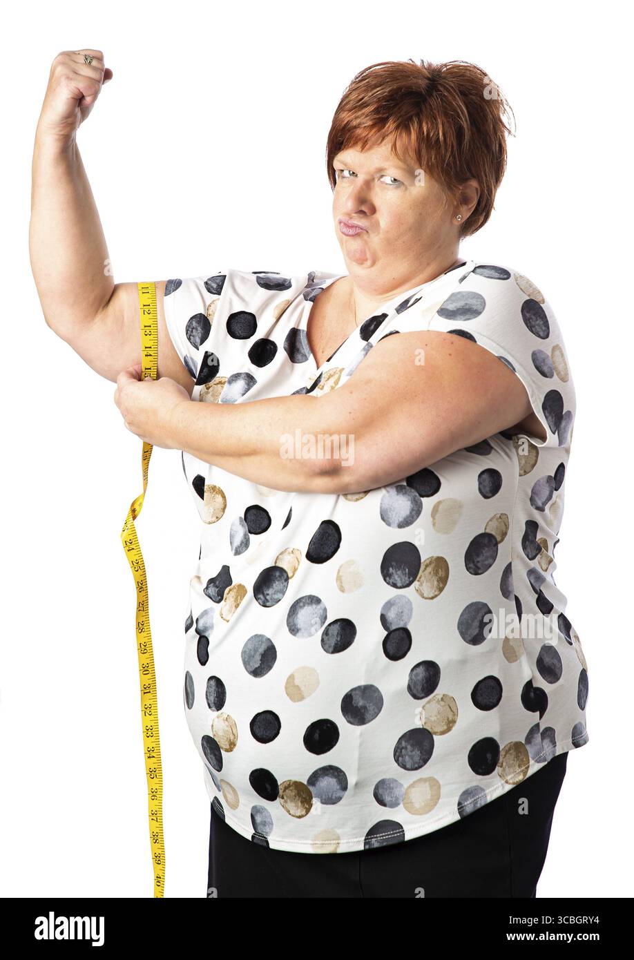 Portrait slim woman measuring biceps hi-res stock photography and ...