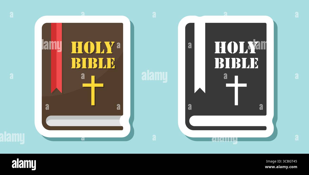Holy bible sticker icon in flat style. Christianity book vector ...