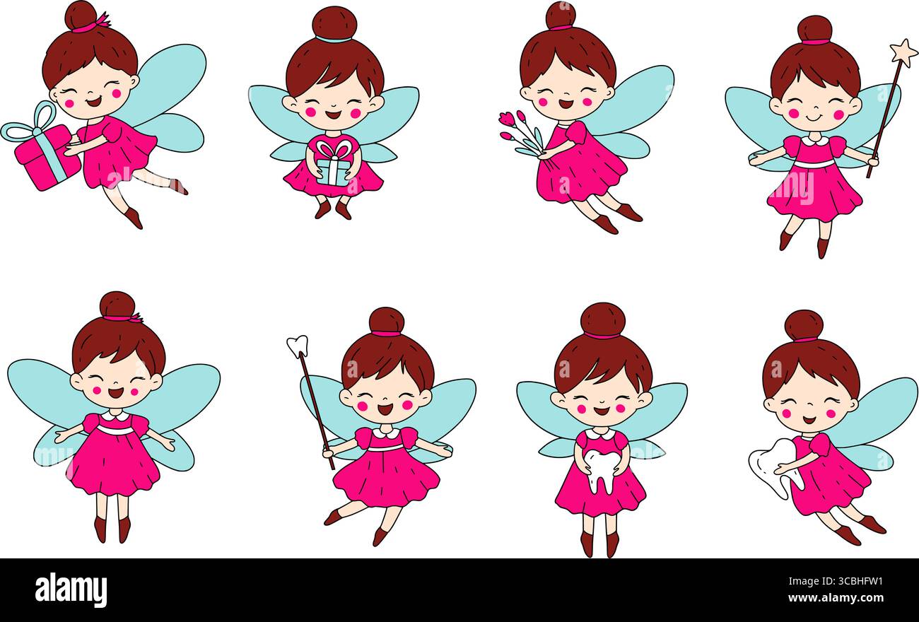Colorful Tooth Fairy Clipart Set Featuring A Cute Baby Fairy In A ...